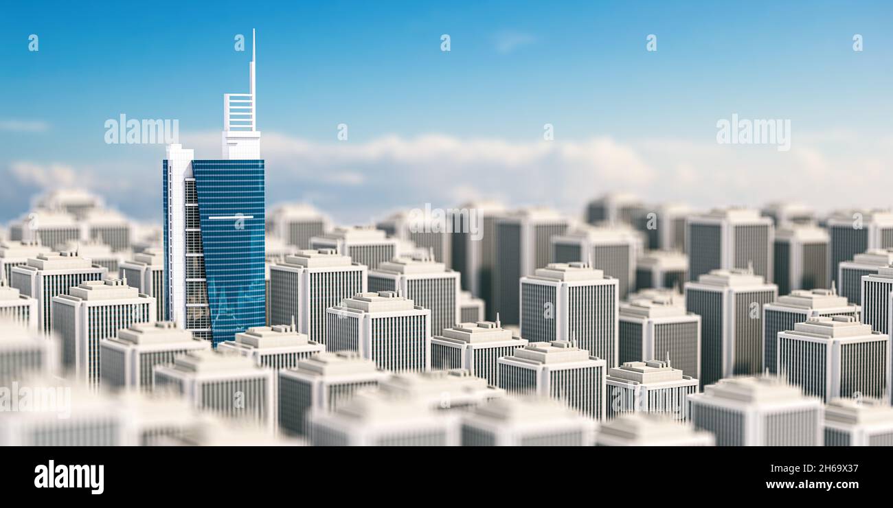 Tall commercial skyscraper or business center on city skyline from ...