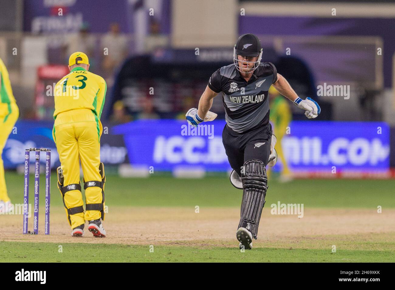 Dubai, UAE. 14th November 2021. Tim Seifert of New Zealand makes his ...