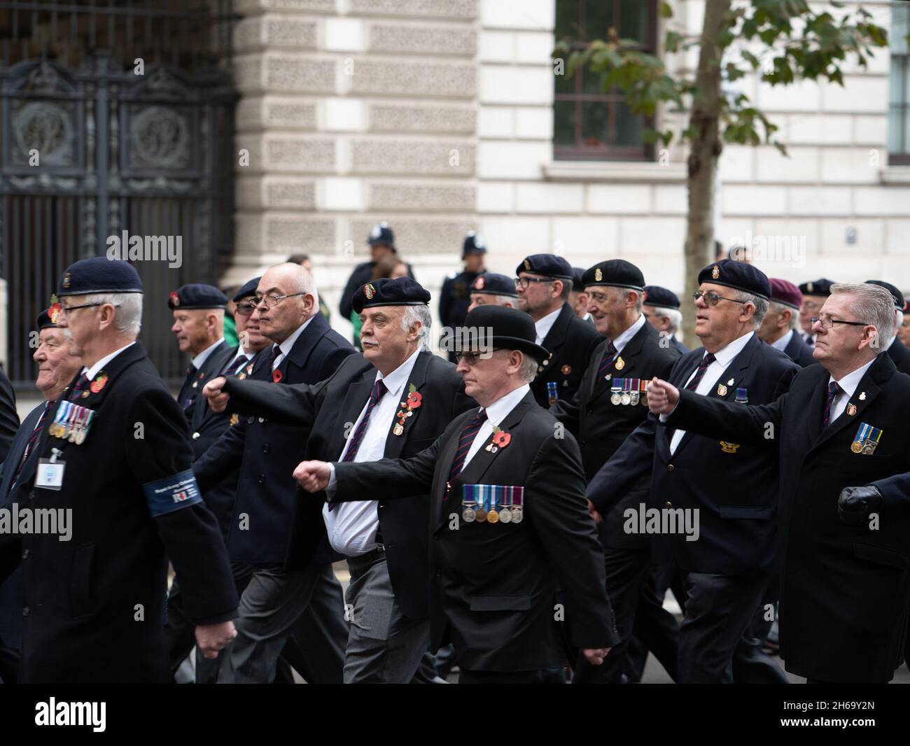 Soldiers and veterans march in the Remembrance Parade in Whitehall ...