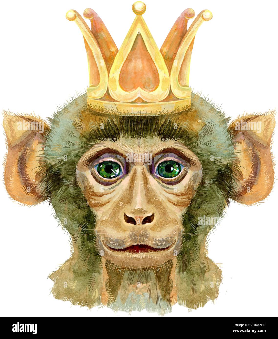 Monkey head with gold crown. Horoscope character isolated on white ...