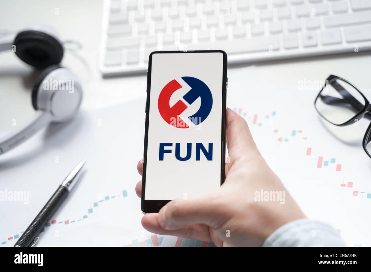 Russia Moscow 08.06.2021 Logo of Funfair cryptocurrency technologies ...
