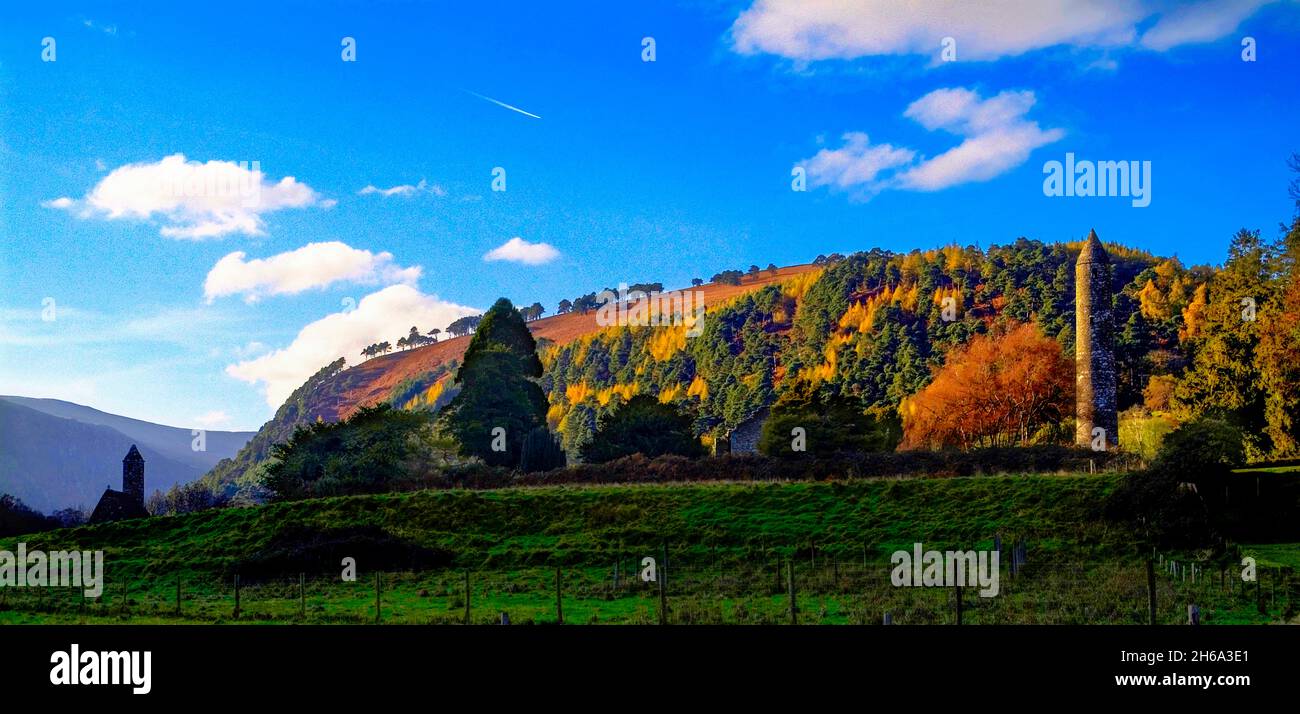 Autumn Round Towers at Glendaough, Wicklow Mountains National Park ...