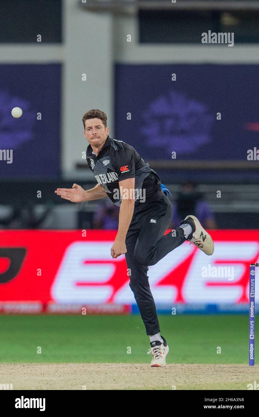Dubai, UAE. 14th November 2021. Mitchell Santner of New Zealand in ...