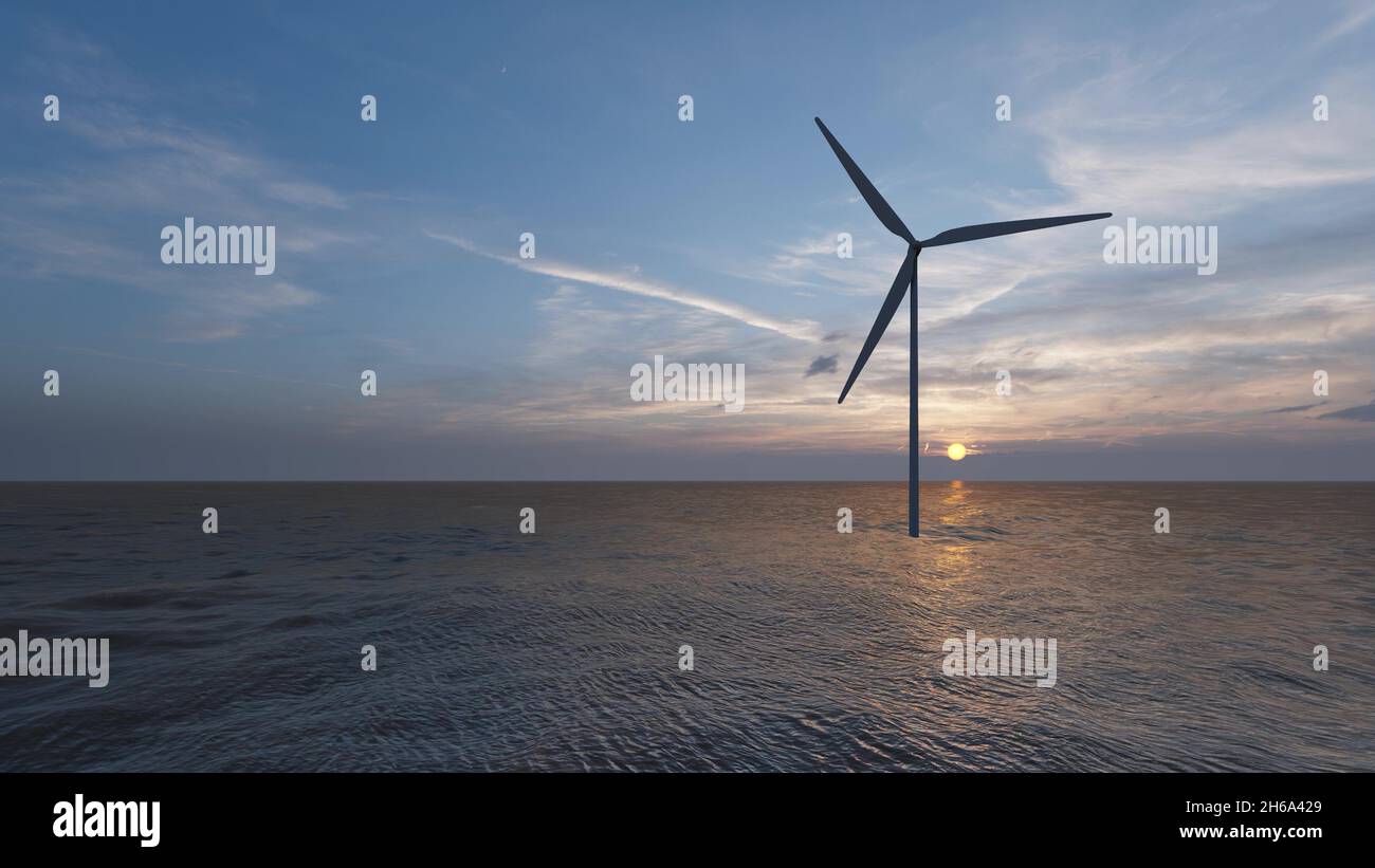 Wind farm generator on sea Renewable alternative green industrial power ...