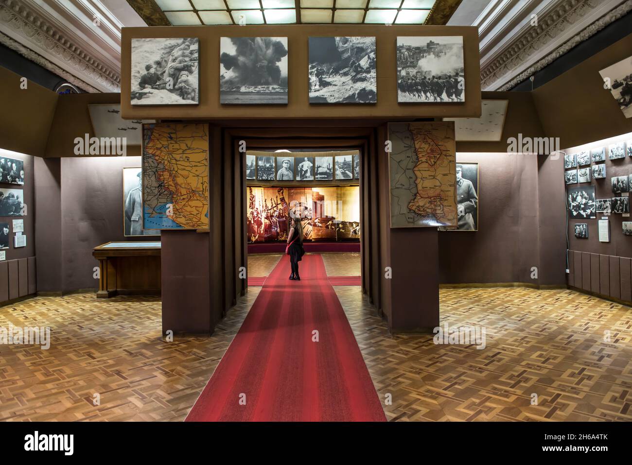 Exposition hall in the Joseph Stalin museum with attributes, photograps ...