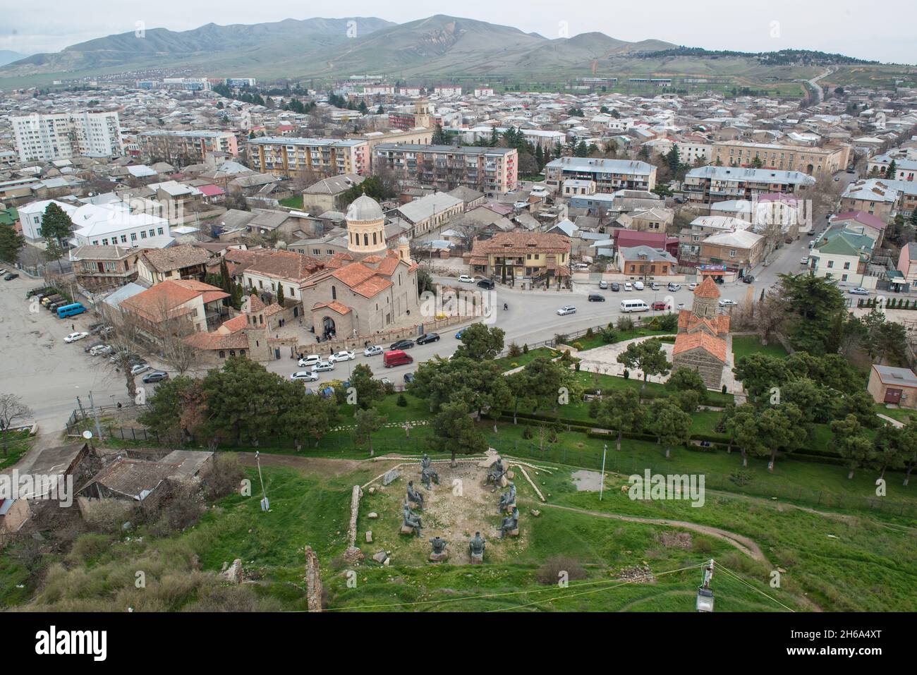 View from Gori Fortress in Gori town with Gori Cathedral,, Holy ...