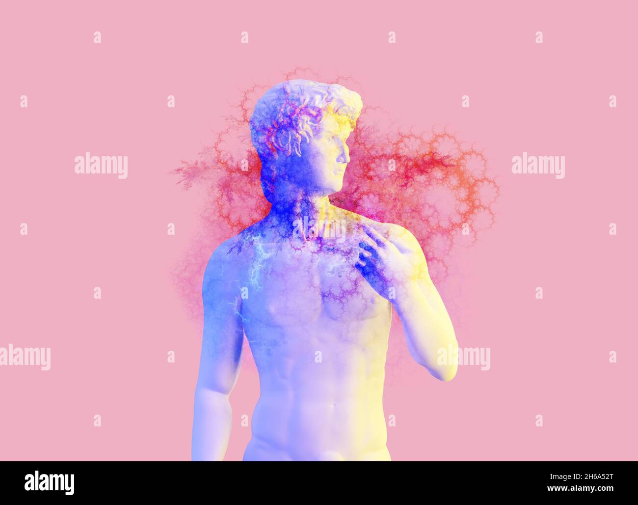 Statue of David with paint splatter on pink background, 3d render Stock ...