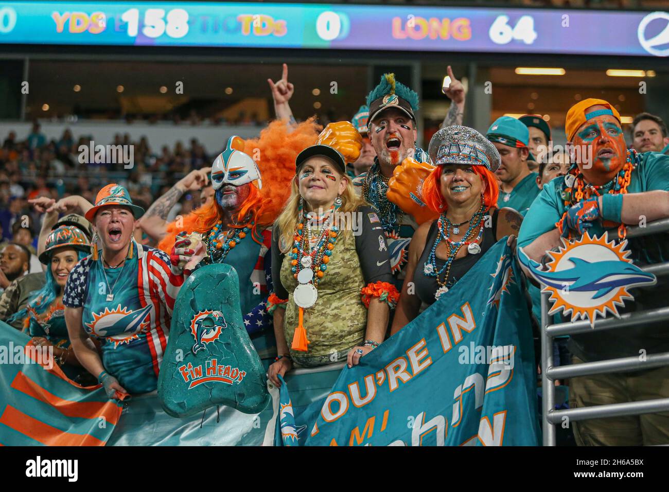Thursday, November 11, 2021; Miami Gardens, FL USA; Miami Dolphins fans ...