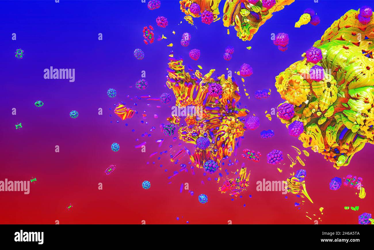 Fantastic explosion, splash and splatter, digital fractal art, 3d ...