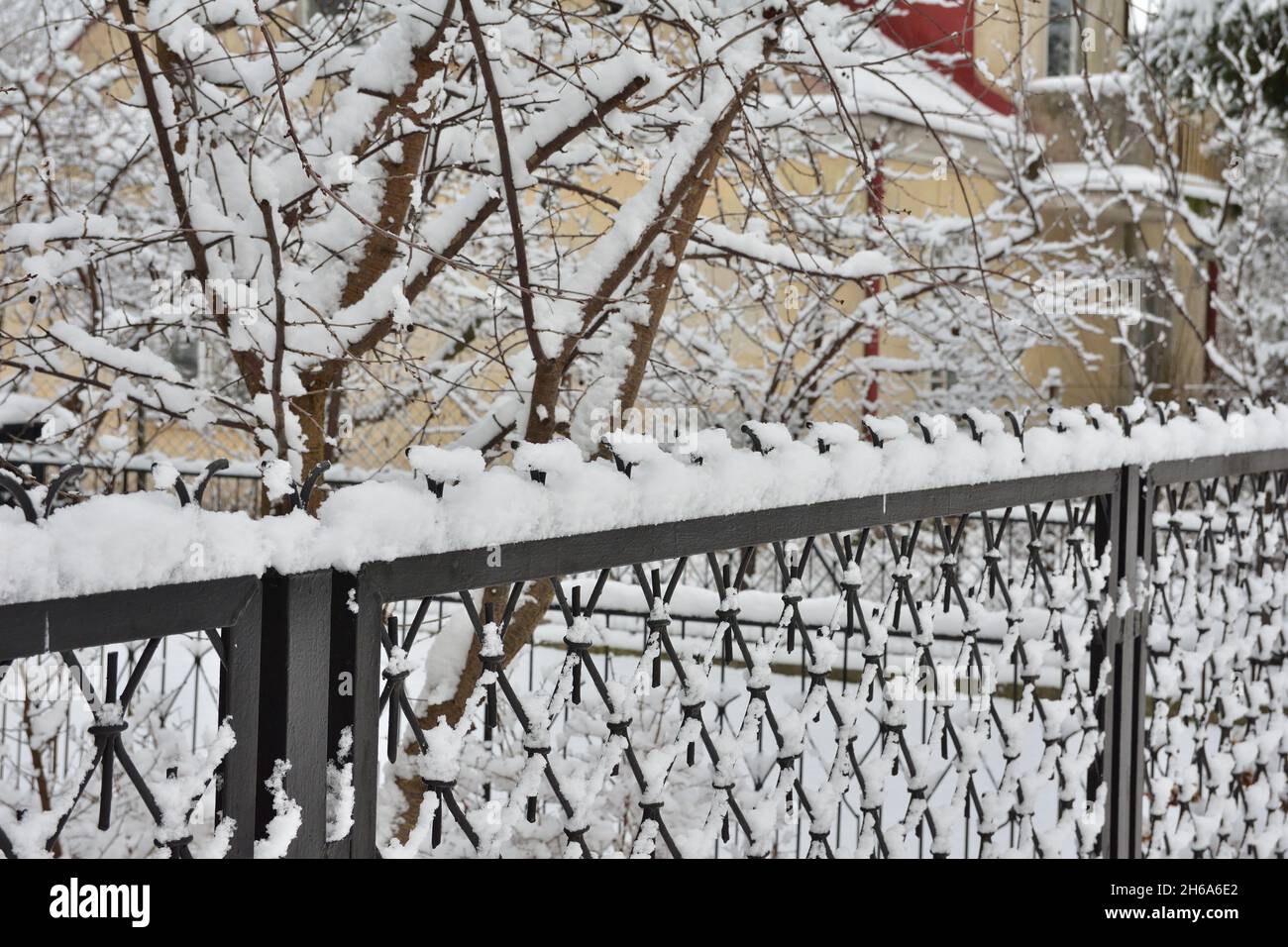 Snow on metal fence hi-res stock photography and images - Alamy