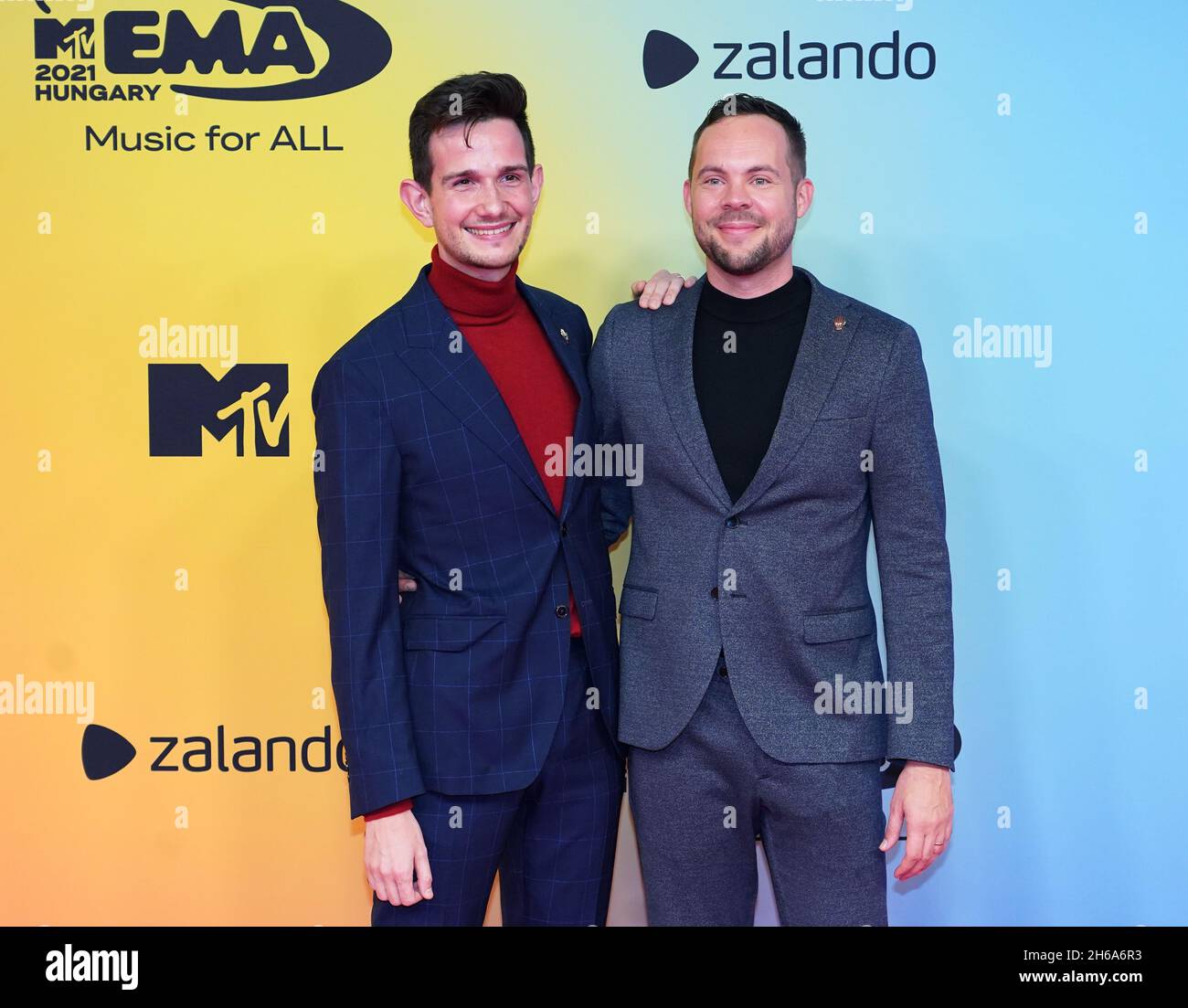 Adam Hanol (left) and Marton Pal attending the 2021 MTV EMA awards at ...