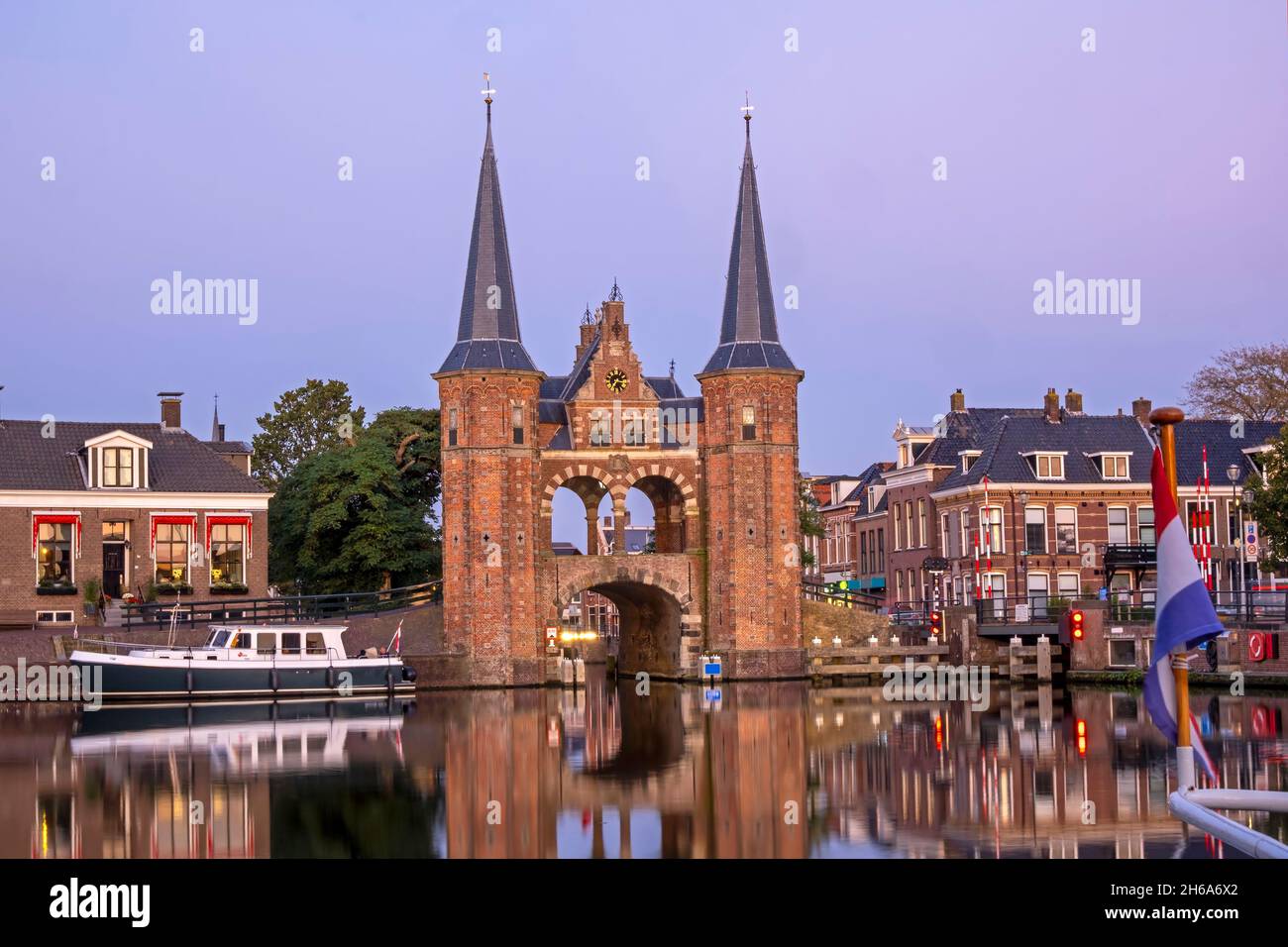 The watergate in the historical city Sneek in Friesland the Netherlands ...