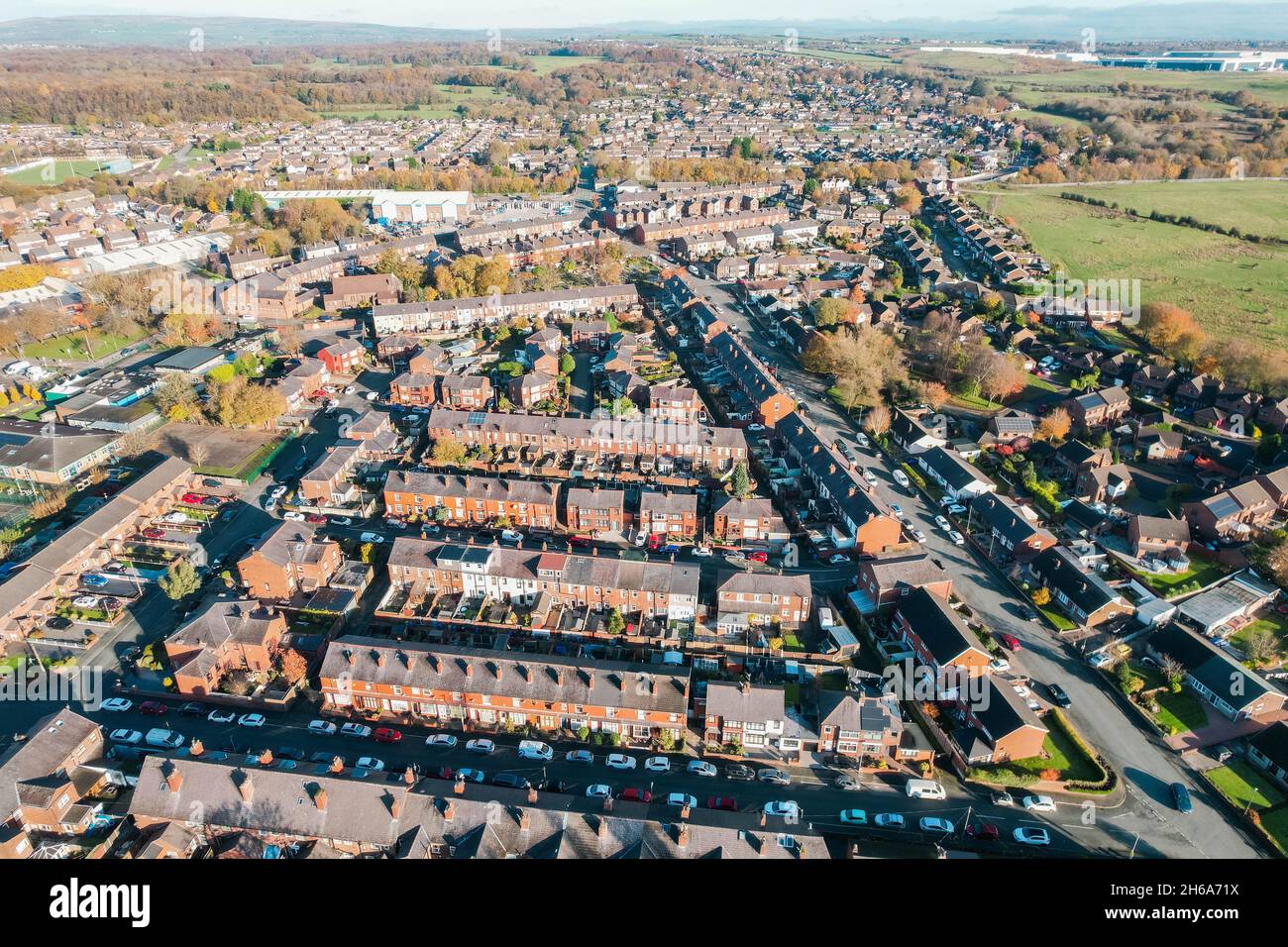 Aerial Houses Residential British England Drone Above View Summer Blue ...