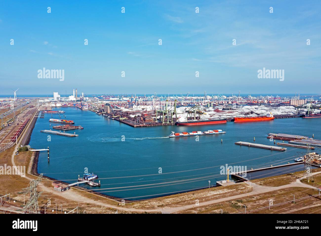 Aerial from industry in the harbor from Rotterdam in the Netherlands ...