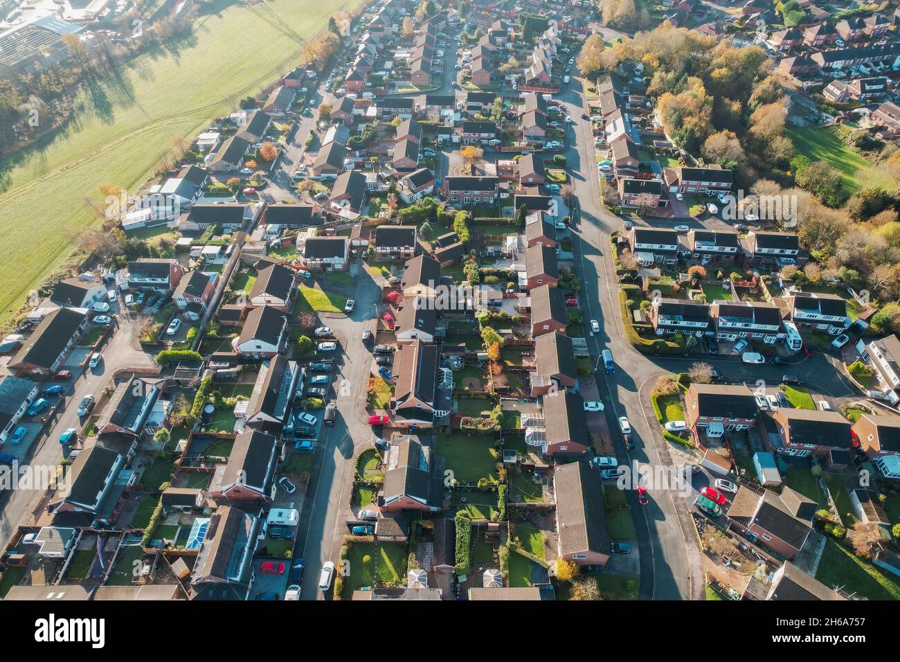 Aerial Houses Residential British England Drone Above View Summer Blue ...
