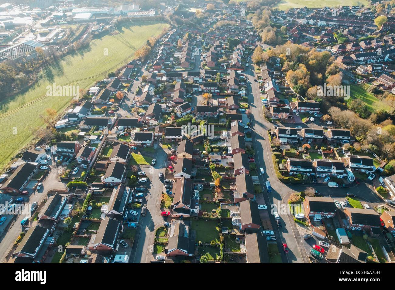 Aerial Houses Residential British England Drone Above View Summer Blue ...