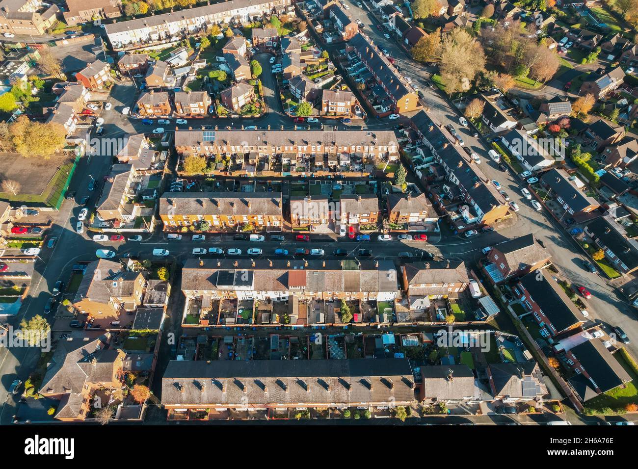 Aerial Houses Residential British England Drone Above View Summer Blue ...
