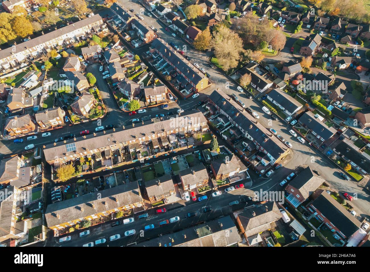 Aerial Houses Residential British England Drone Above View Summer Blue ...