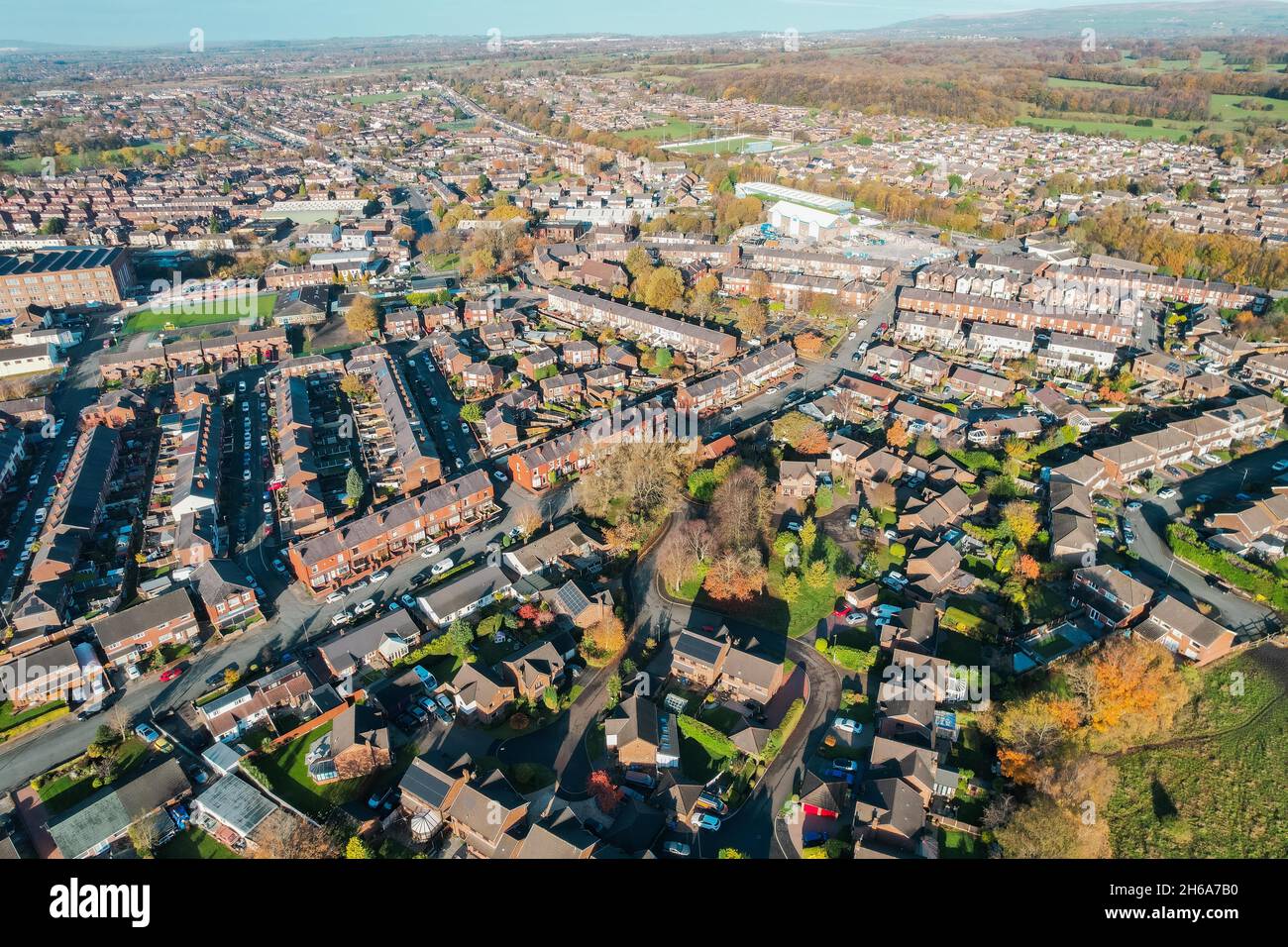 Aerial Houses Residential British England Drone Above View Summer Blue ...