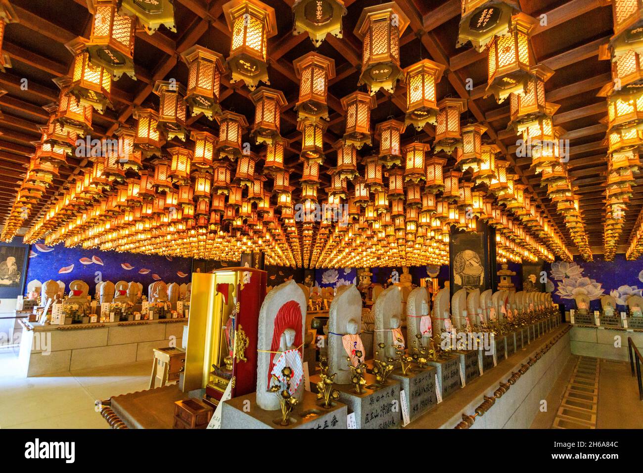 Japan, Miyajima. Daisho-in temple. Interior, Henjokutsu Cave housing ...
