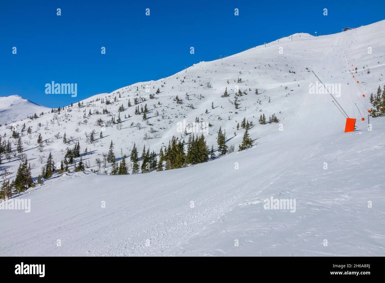 Slovakia. Winter ski resort Jasna. Sunny weather and blue sky over an ...