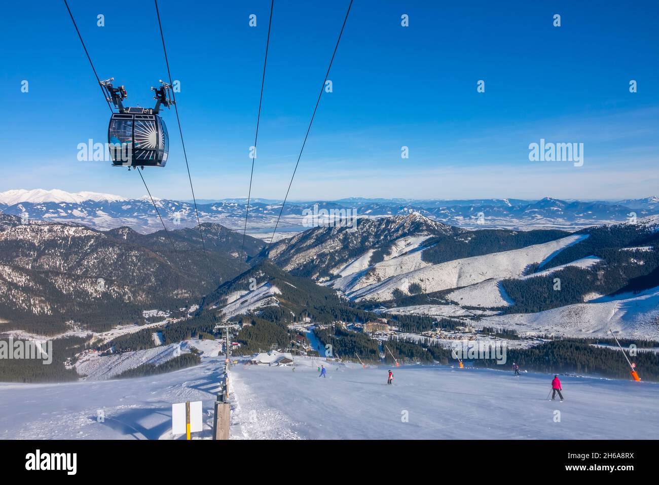 Slovakia. Winter ski resort Jasna. Sunny weather and blue sky over the ...