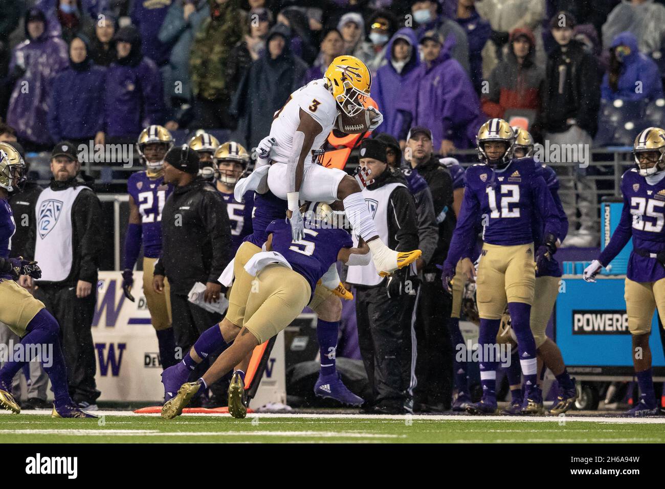 Arizona State Sun Devils running back Rachaad White (3) leaps to try ...