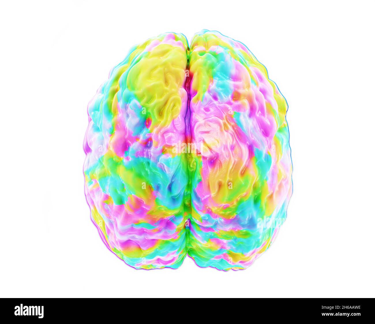 brain activity, colored human brain model, view top, 3d illustration ...