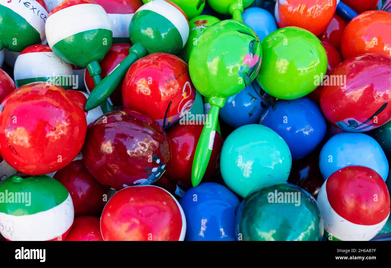The maracas of Merida in Yucatan have many vivid colors. The colorful ...