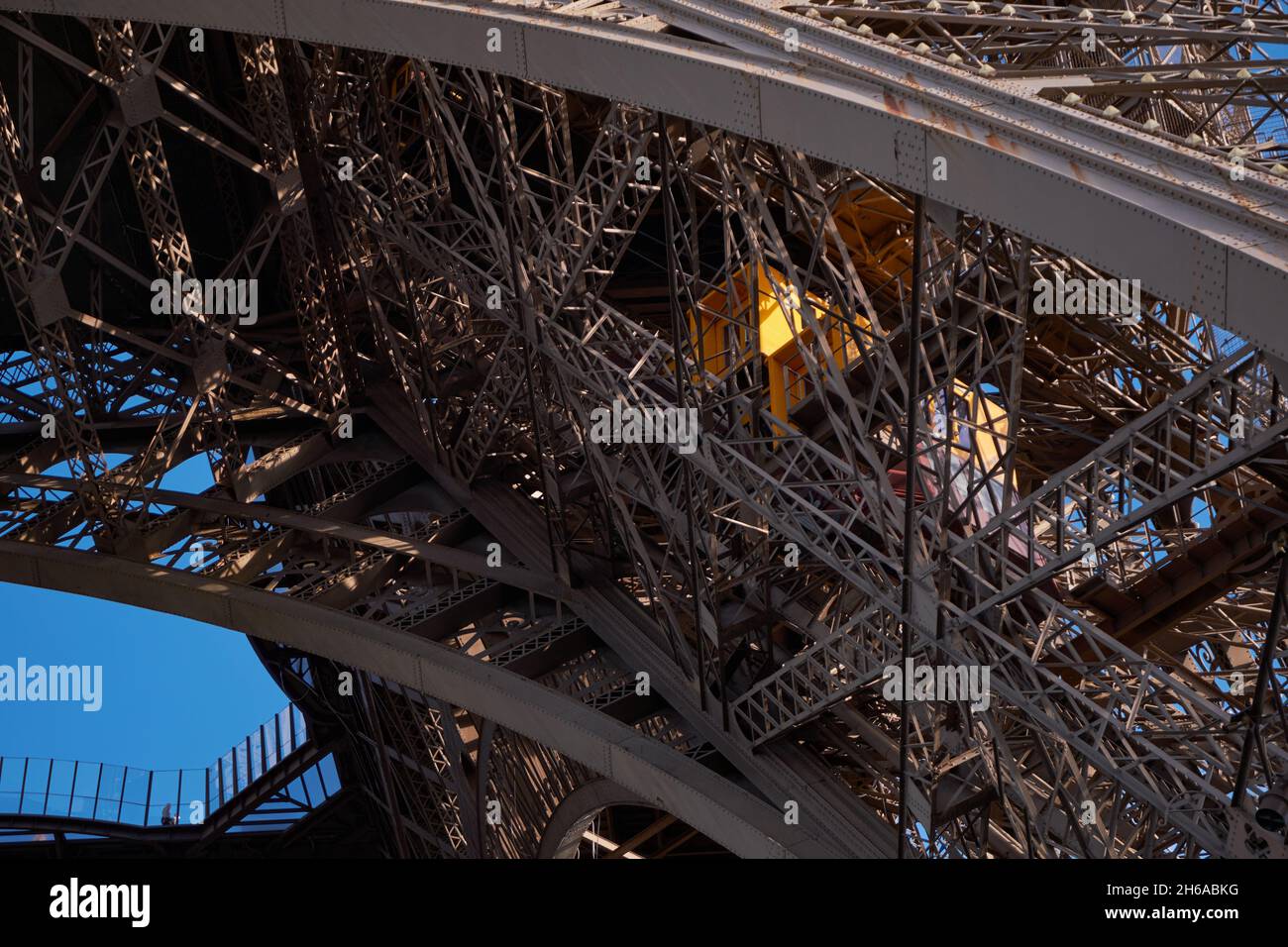The Iconic and Famous Eiffel Tower Yellow Elevator in a Pillar - Paris ...