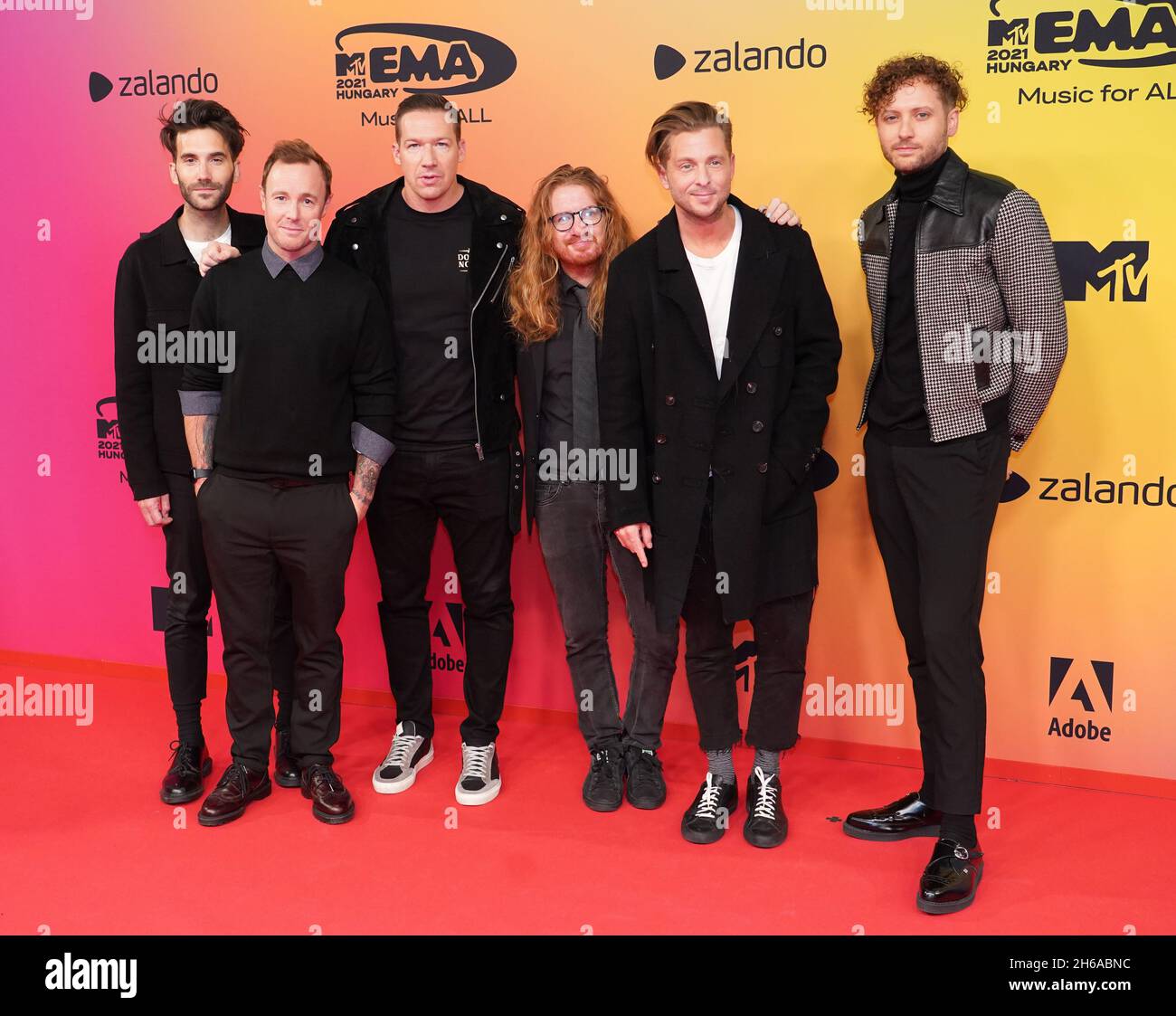 OneRepublic attending the 2021 MTV EMA awards at the Papp Laszlo ...