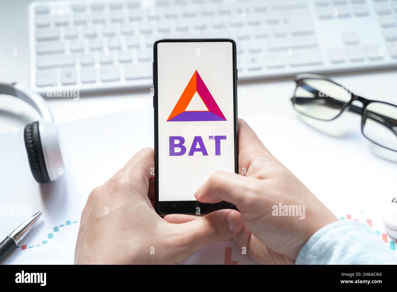 Russia Moscow 08.06.2021. Logo of Basic Attention Token in mobile phone ...