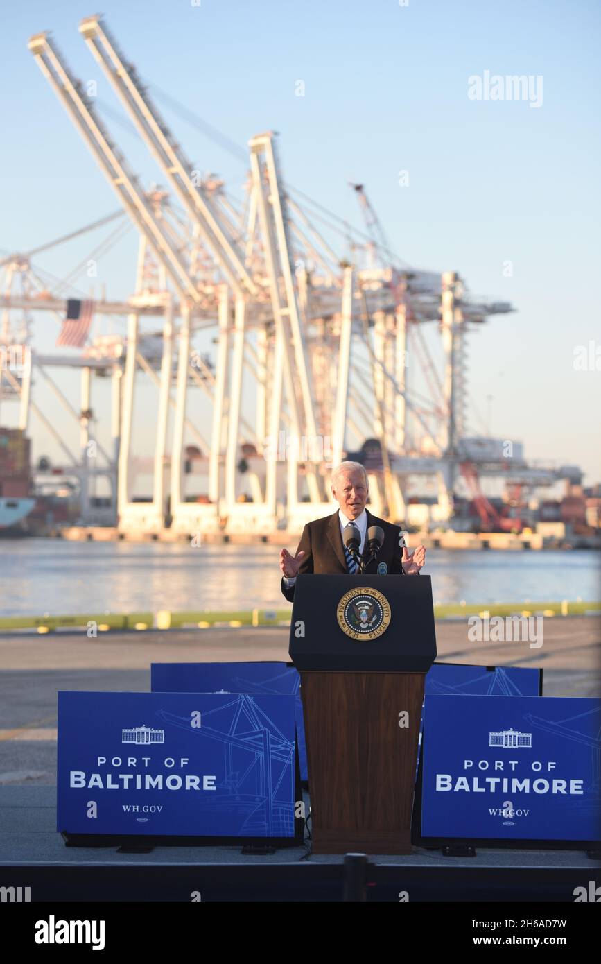 Baltimore, United States. 10 November, 2021. U.S. President Joe Biden ...