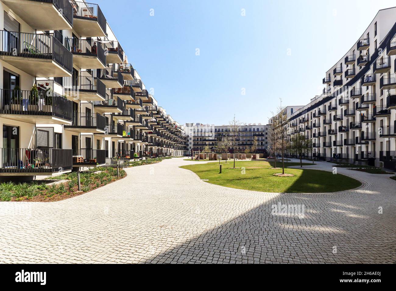Cityscape of a residential area with modern apartment buildings, new ...