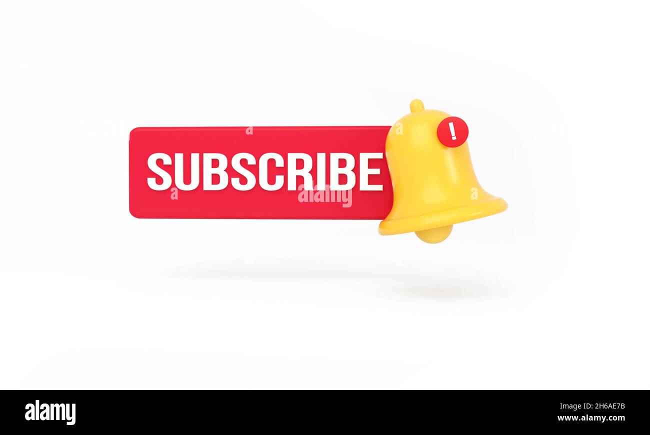 Notification bell and Subscribe icon on white background. 3d rendering ...