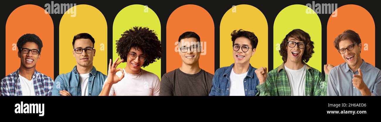 Different natural positive emotions of international millennial guys on ...