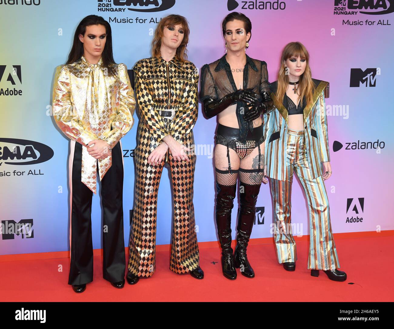 November 14th, 2021, Budapest, Hungary. Maneskin arriving at the 2021 ...