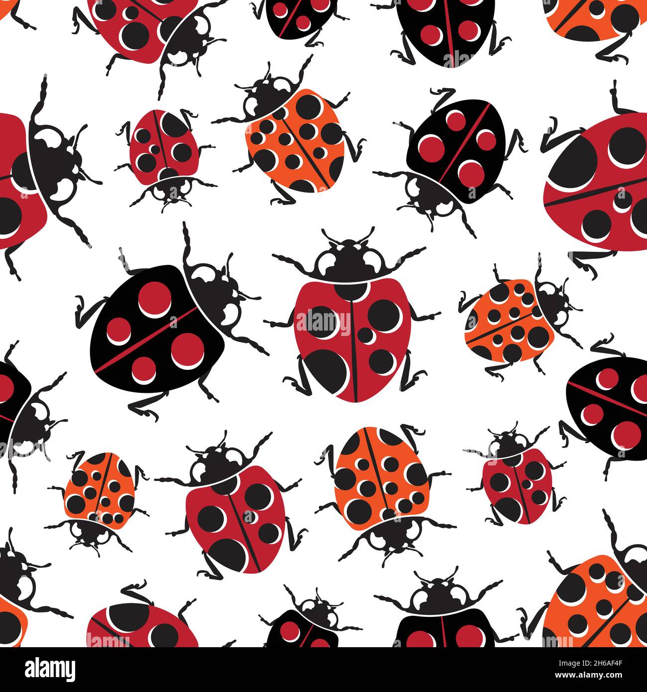 Group of walking ladybirds and ladybugs. Seamless repeating pattern. Vector illustration. Great ...