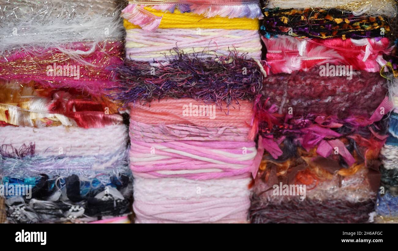 craft fibres twine , ribbon and yarn Stock Photo - Alamy