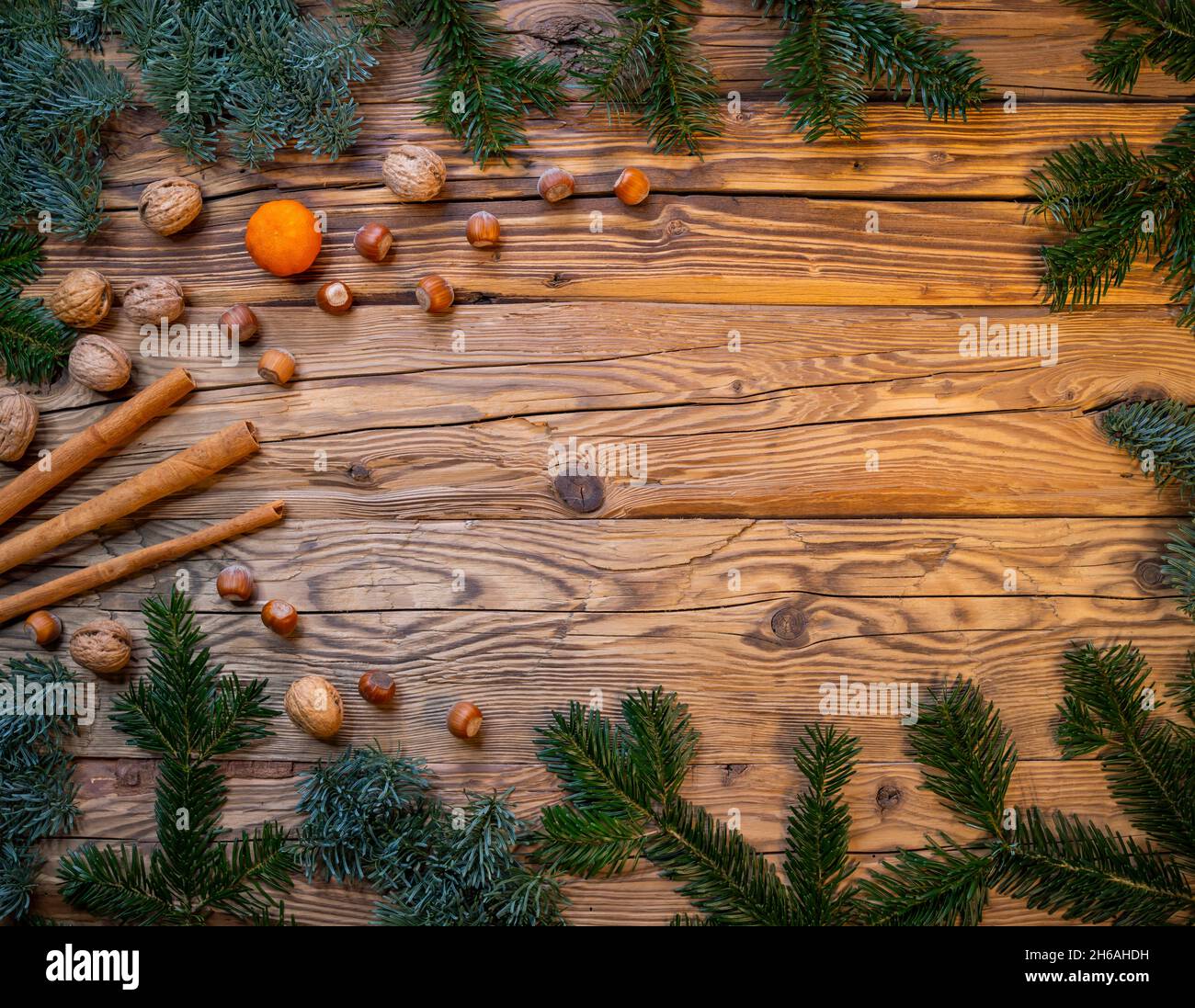 Traditional Czech Christmas on wood decoration with twig and nut Stock ...