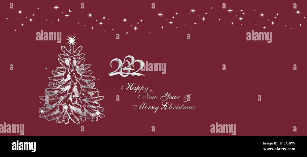 Merry Christmas and happy new year 2022 greeting card with bokeh lights and Snowflakes Stock ...