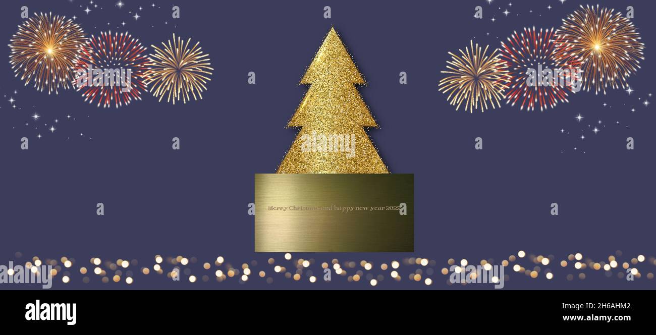 Merry Christmas and happy new year 2022 greeting card with bokeh lights and Snowflakes Stock ...