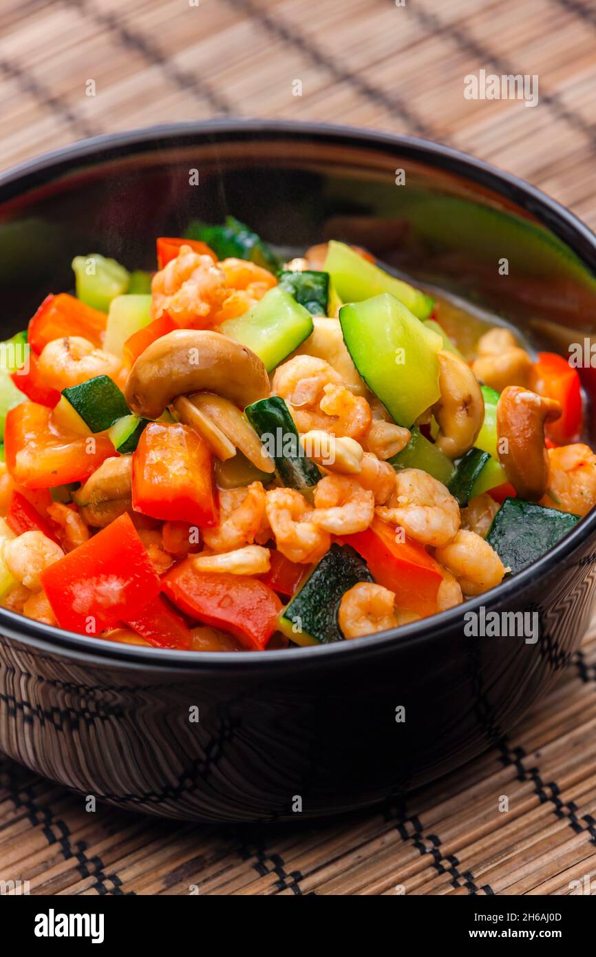 cooked vegetables salad with shrimps and cashew nuts Stock Photo - Alamy