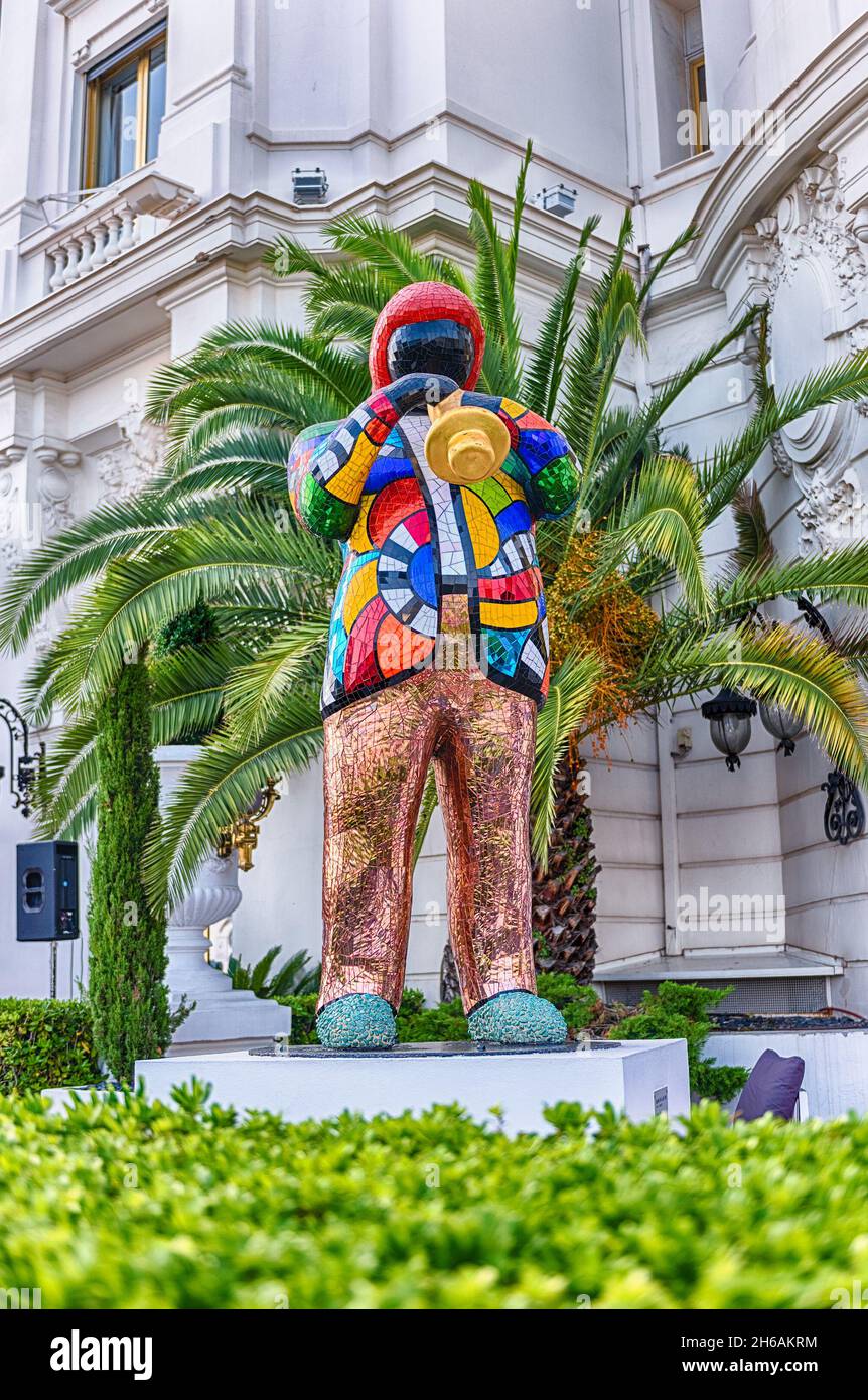 NICE, FRANCE - AUGUST 11: Miles Davis sculpture outside Hotel Negresco ...