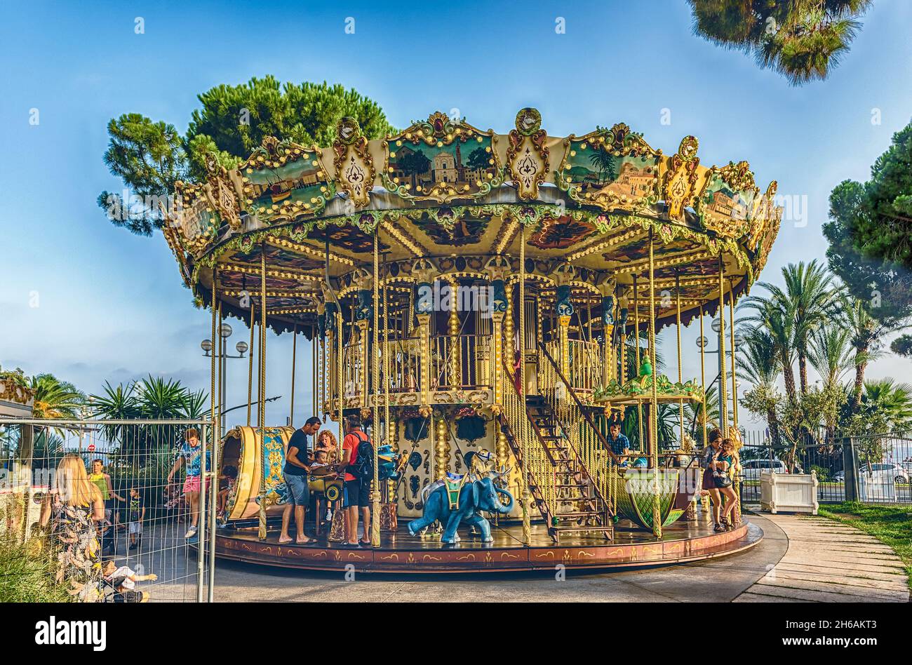 NICE, FRANCE - AUGUST 11: The scenic vintage Carrousel de la Coulee ...