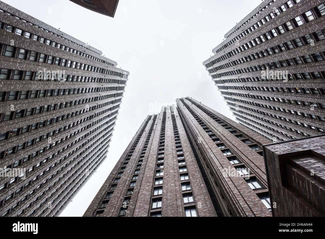 towers skyscrapers grey foggy weather gray colors.business offices ...