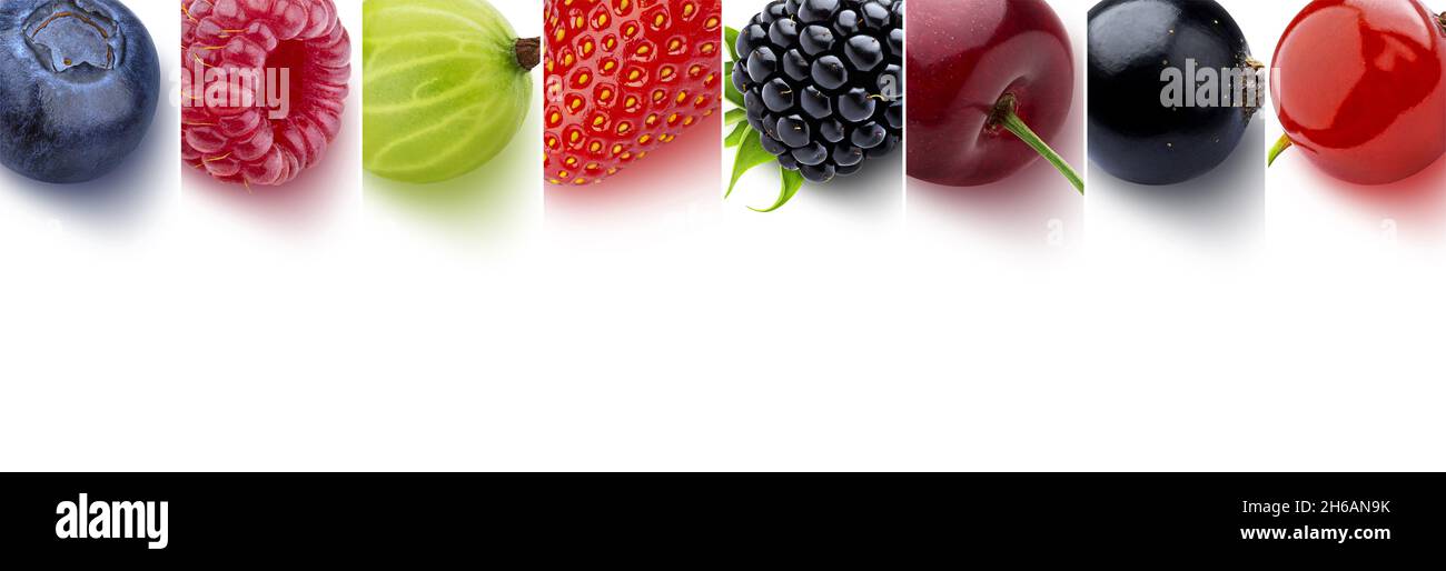 Fresh berries, berry close up, panoramic collage Stock Photo - Alamy