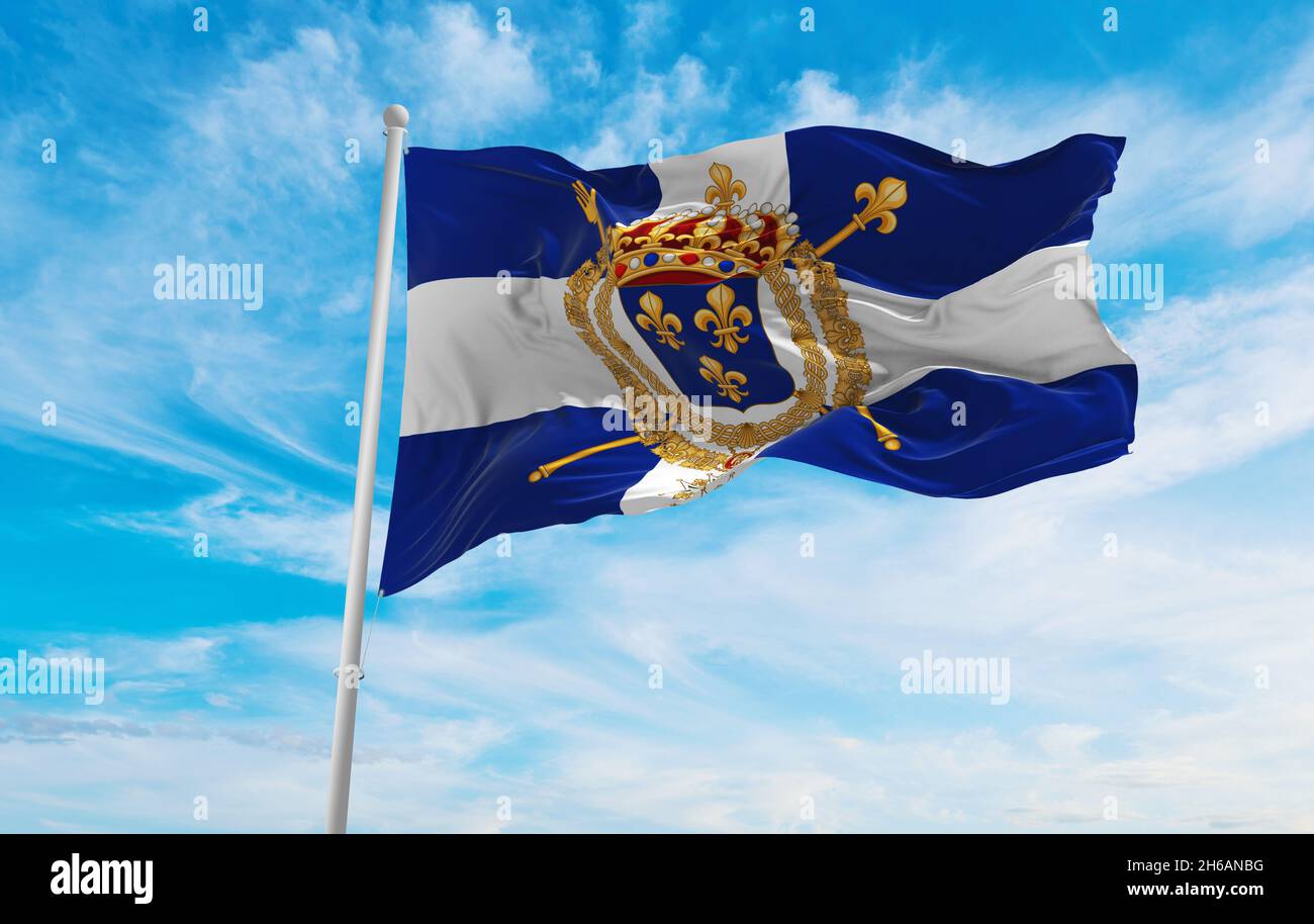 flag of Naval of Kingdom of France, Civil Ensign, France at cloudy sky ...
