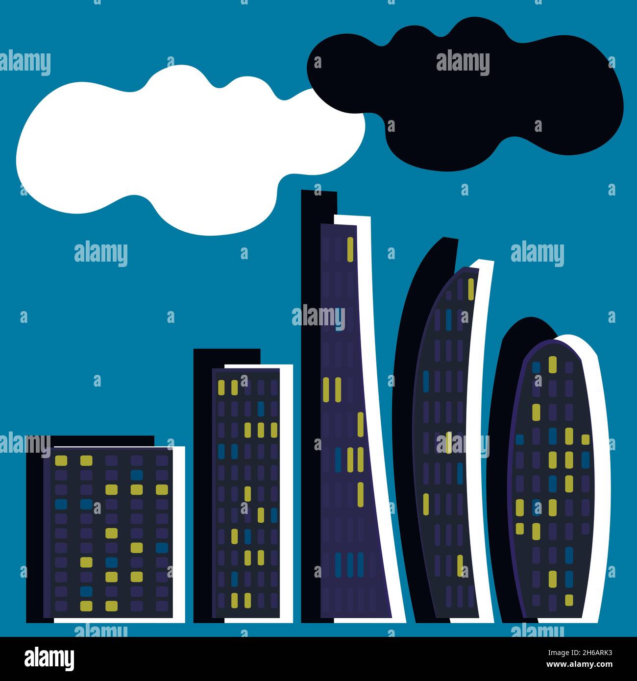 Pattern, endless ribbon on a square background - a stylized night city ...