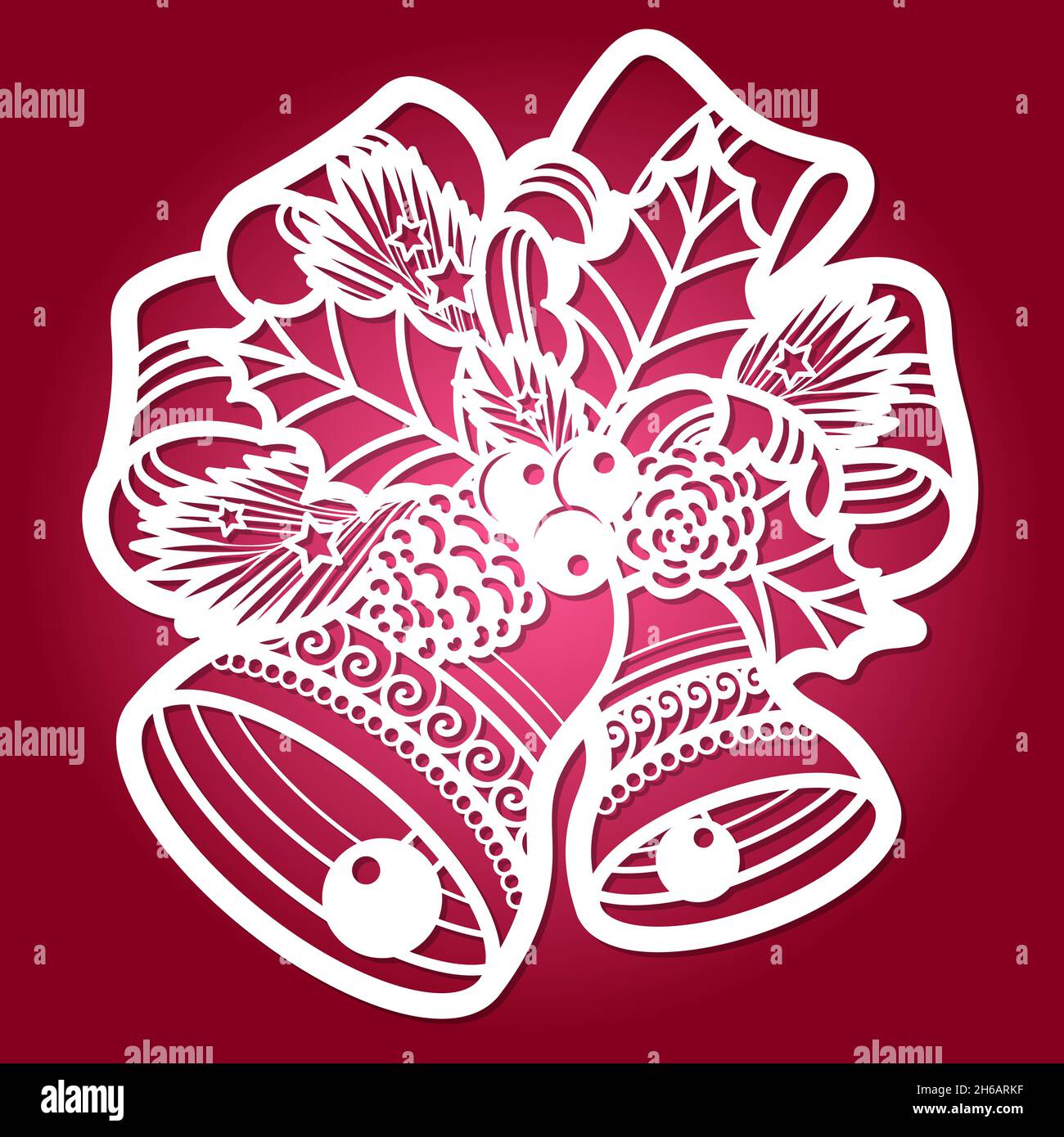Laser cutting template. Christmas bells with bow and leaves. For ...